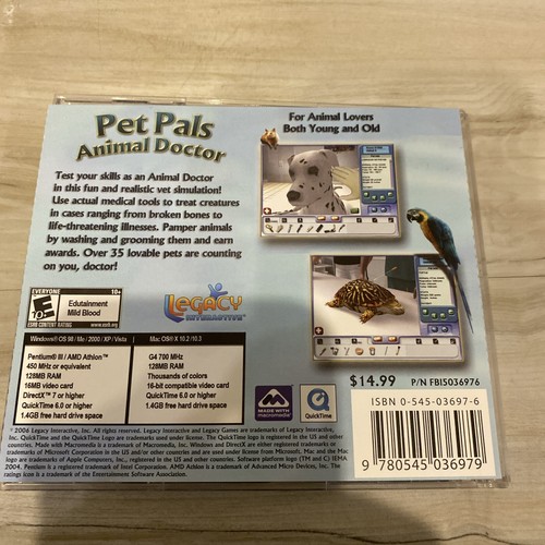 Pet Pals Animal Doctor, PC CD-ROM, 2006, Legacy Interactive, 2 Discs VG ...