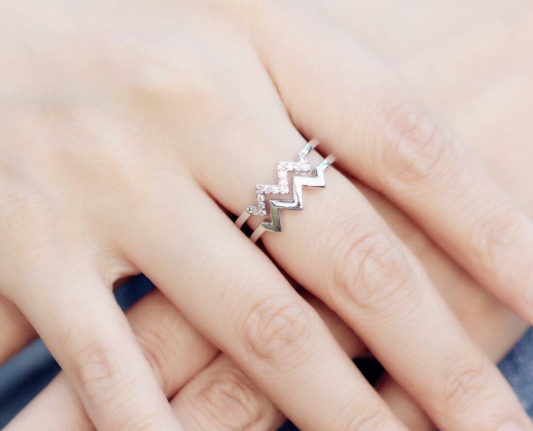 W-Shape Silver SP Pave Cubic Zirconia Ware Adjustable Band Ring | eBay