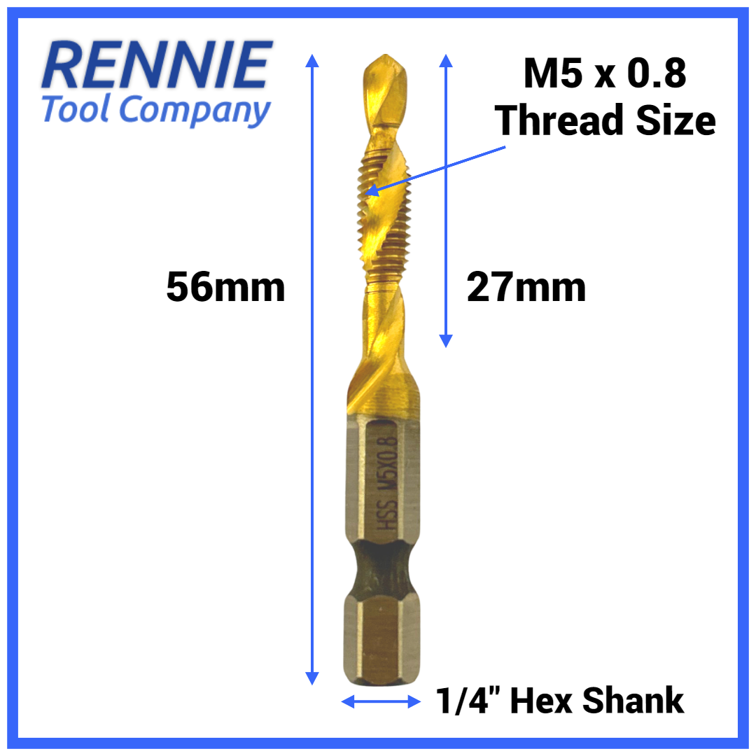 M5 x 0.8 Combination Tap And Drill Bit HSS Titanium Coated. 5mm x 0.8mm ...