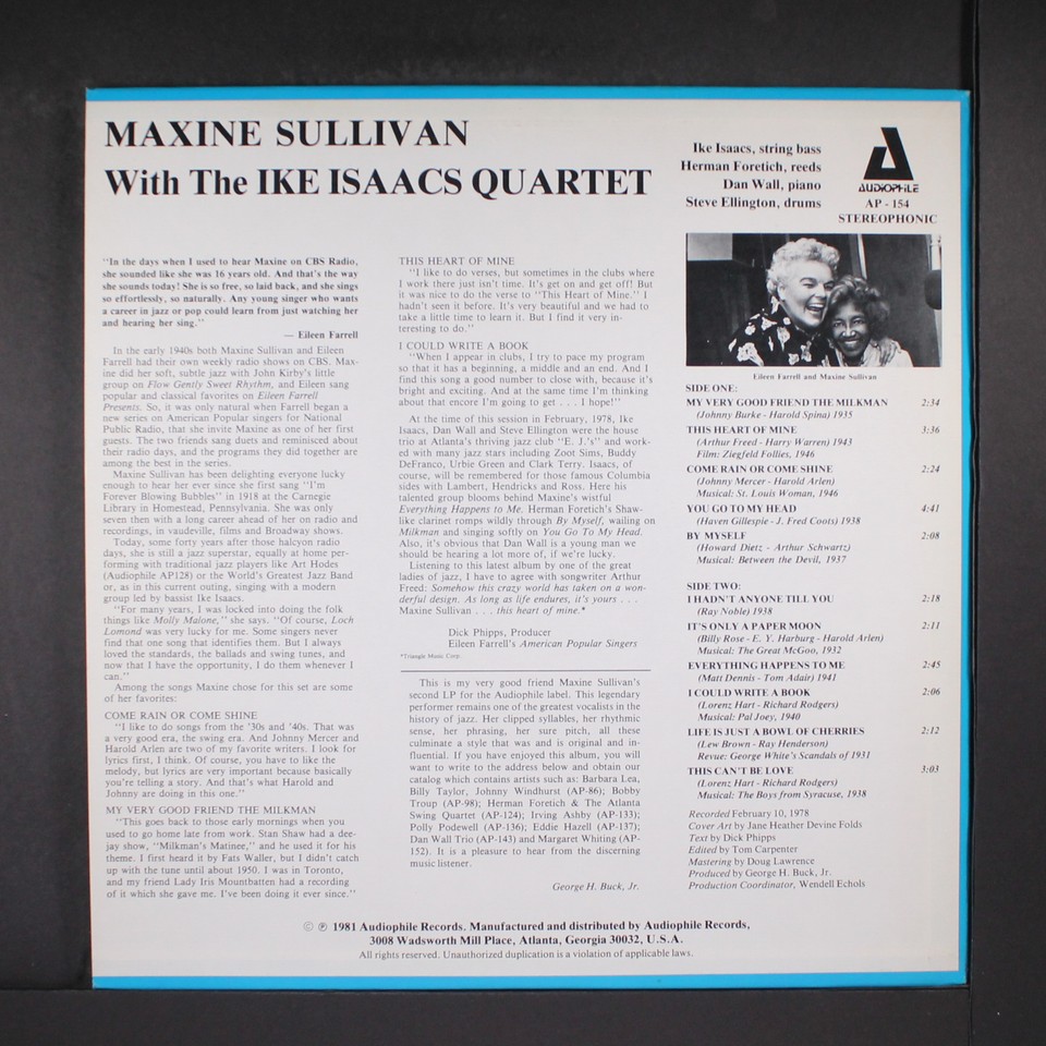 MAXINE SULLIVAN: maxine sullivan with the ike isaacs quartet AUDIOPHILE ...