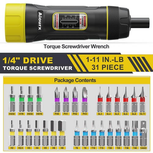 Aiourx Torque Screwdriver Wrench Set, 1-11 Inch Pounds lbs, 1 in-lb ...