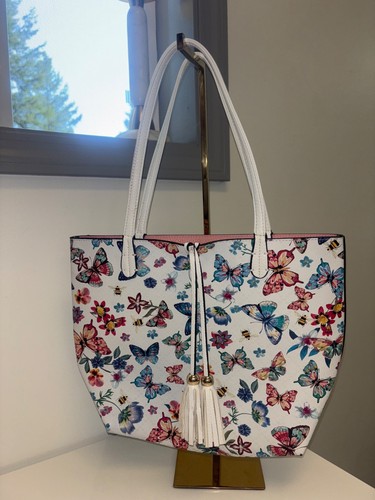 Blue Butterflies Vegan Reversible Shoulder Handbag Purse Tote Bag ...