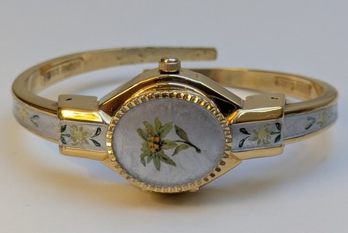 Vintage Working Andre Mouche Swiss Fahy Enamel Edelweiss Bangle Quartz ...