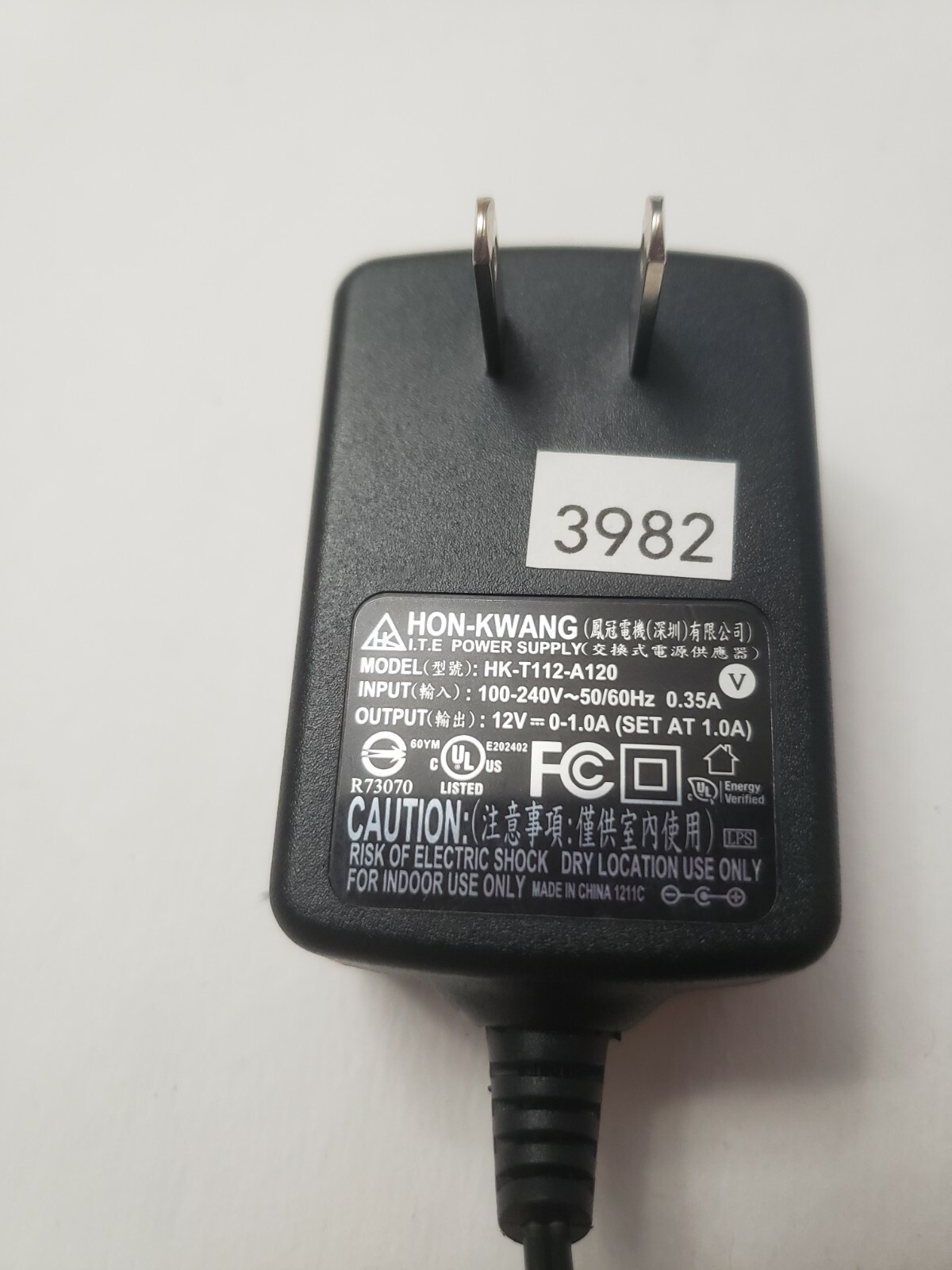 Hon-Kwang ITE Power Supply AC Adapter 12vdc 1.0a Hk-t112-a120 for sale ...