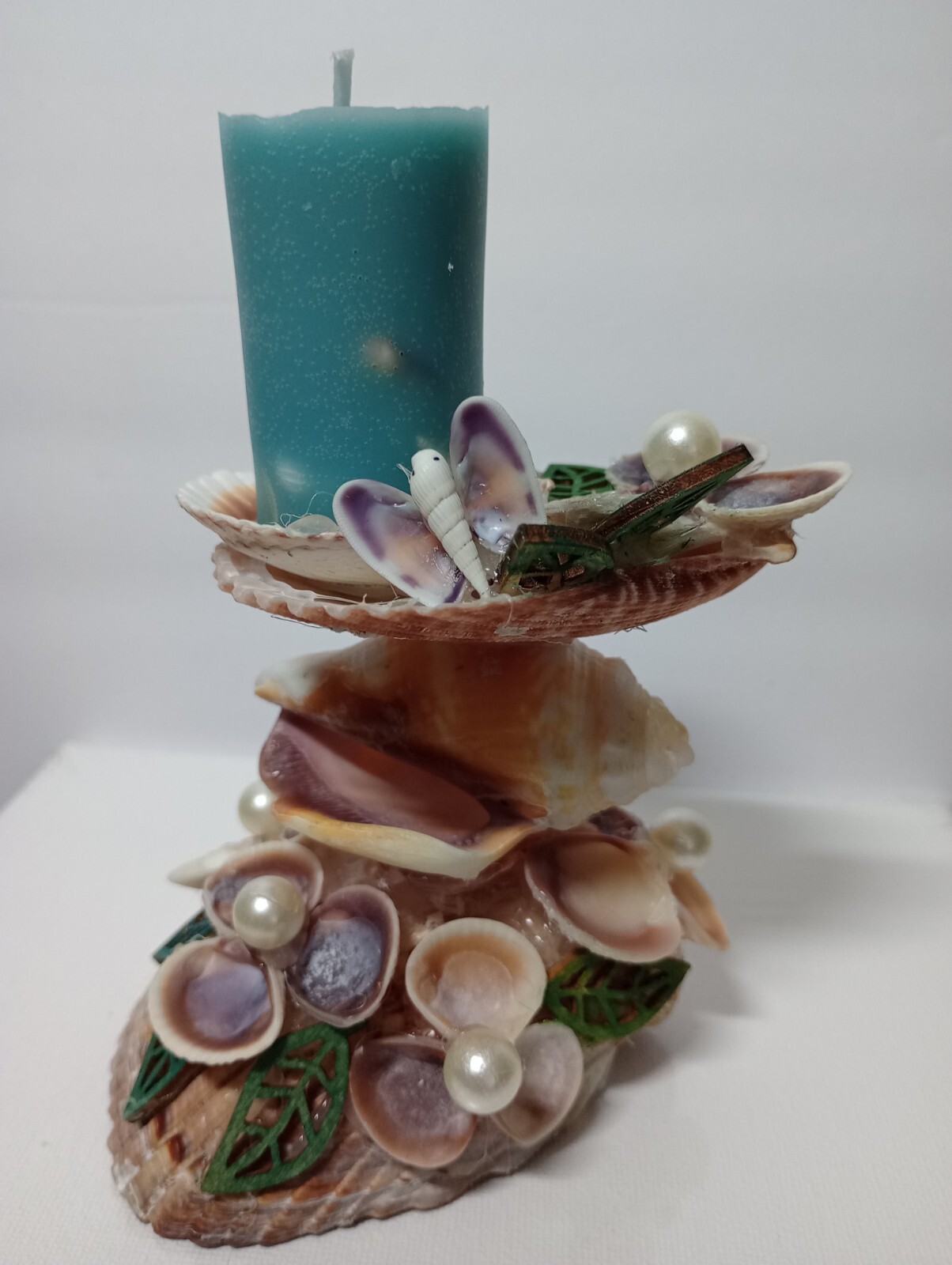 6"/4" Handmade candle holder and Ocean breeze handmade seashells candle. | eBay