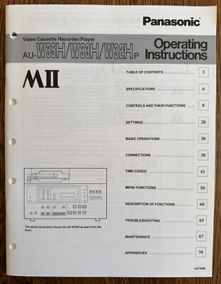 Panasonic MII VCR AU-W32H / AU-W33H / AU-W35H - Original Factory Owner ...