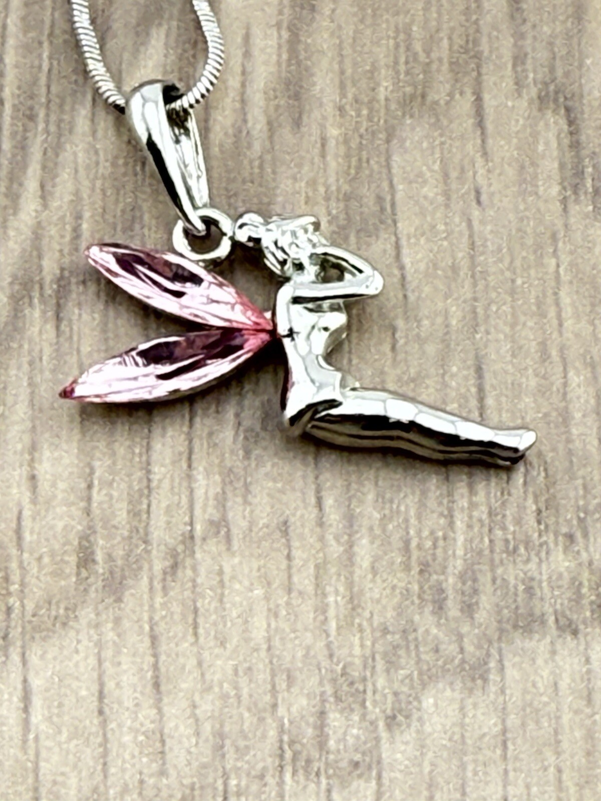 Tinkerbell Pendant Pink Crystal Rhinestone Necklace 16" Tinker Bell ...