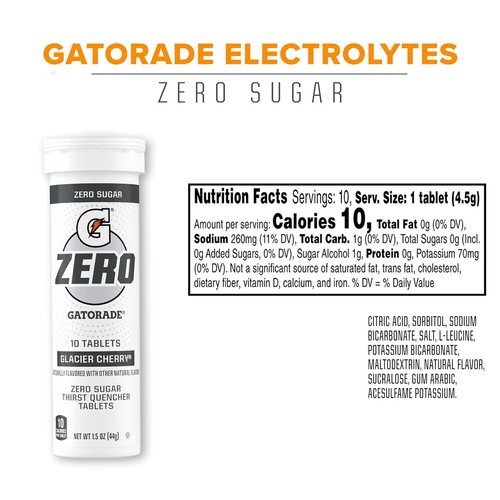 Gatorade Zero Tablets, Glacier Cherry 8 count (Pack of 10) 1.6 oz 80 ...