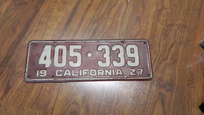 1927 California License Plate. 405-339 Red/White. | eBay
