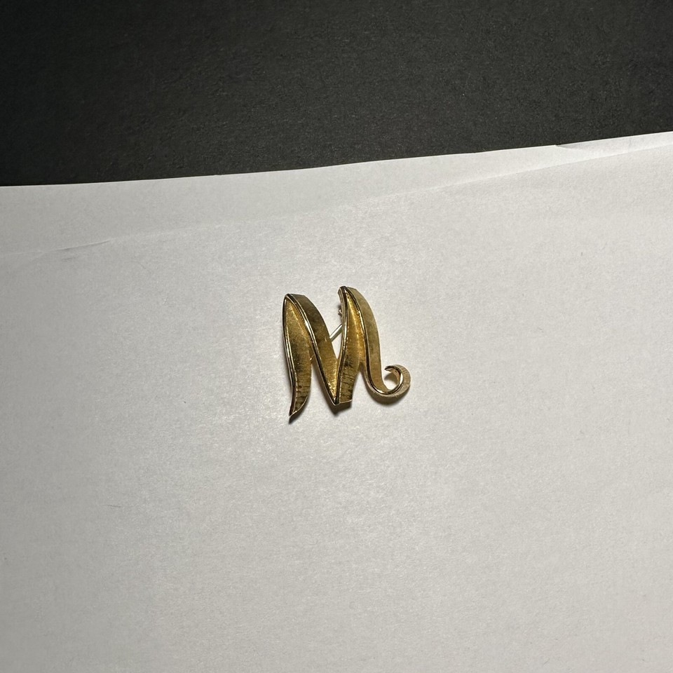 Signed Crown Trifari Gold Tone Letter M Initial Brooch Pin | eBay