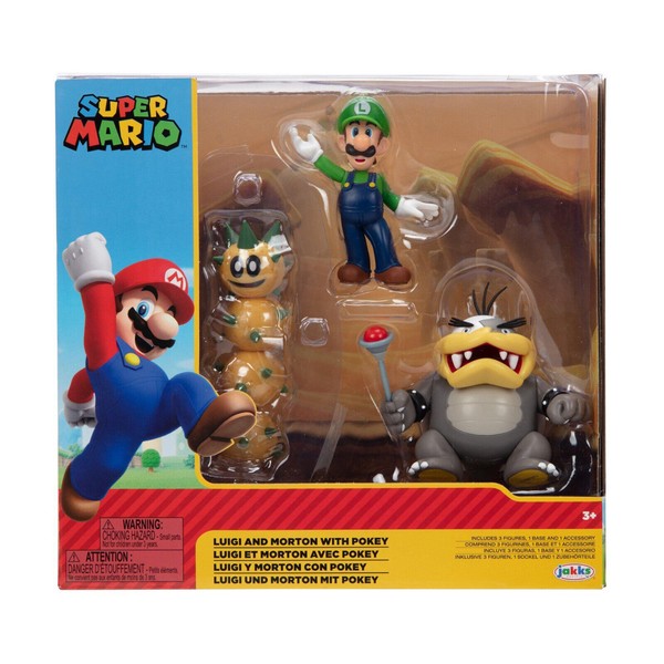 JAKKS Pacific Super Mario Luigi and Morton with Pokey 3-Figure Set ...