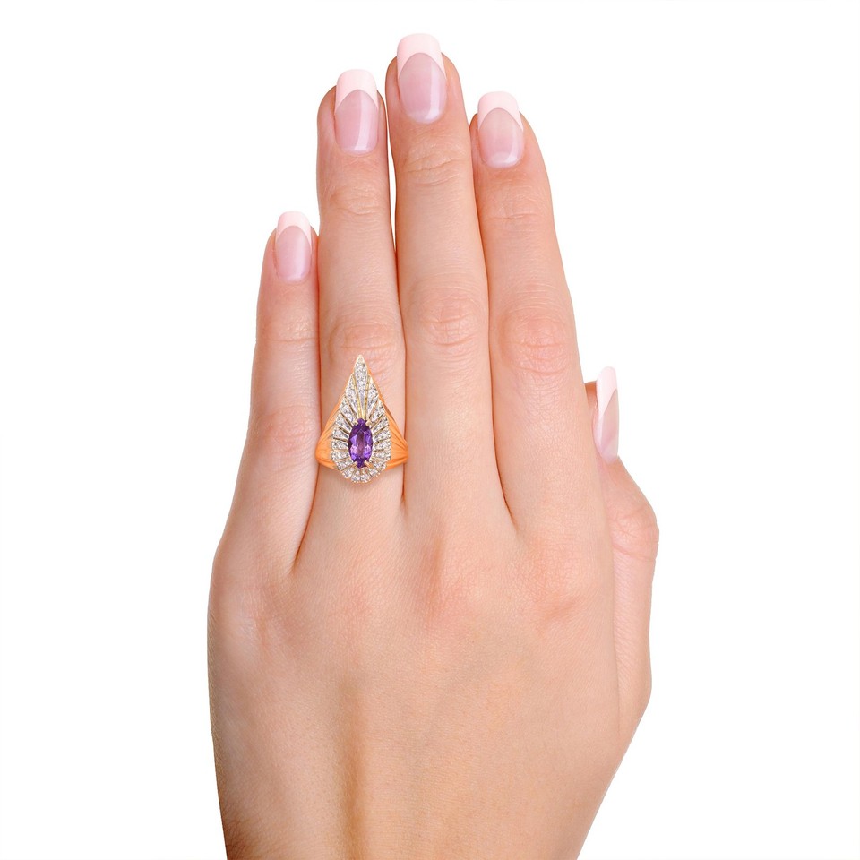 Erte 14k Yellow Gold 0.75tcw Amethyst and Diamond Peacock Ring | eBay