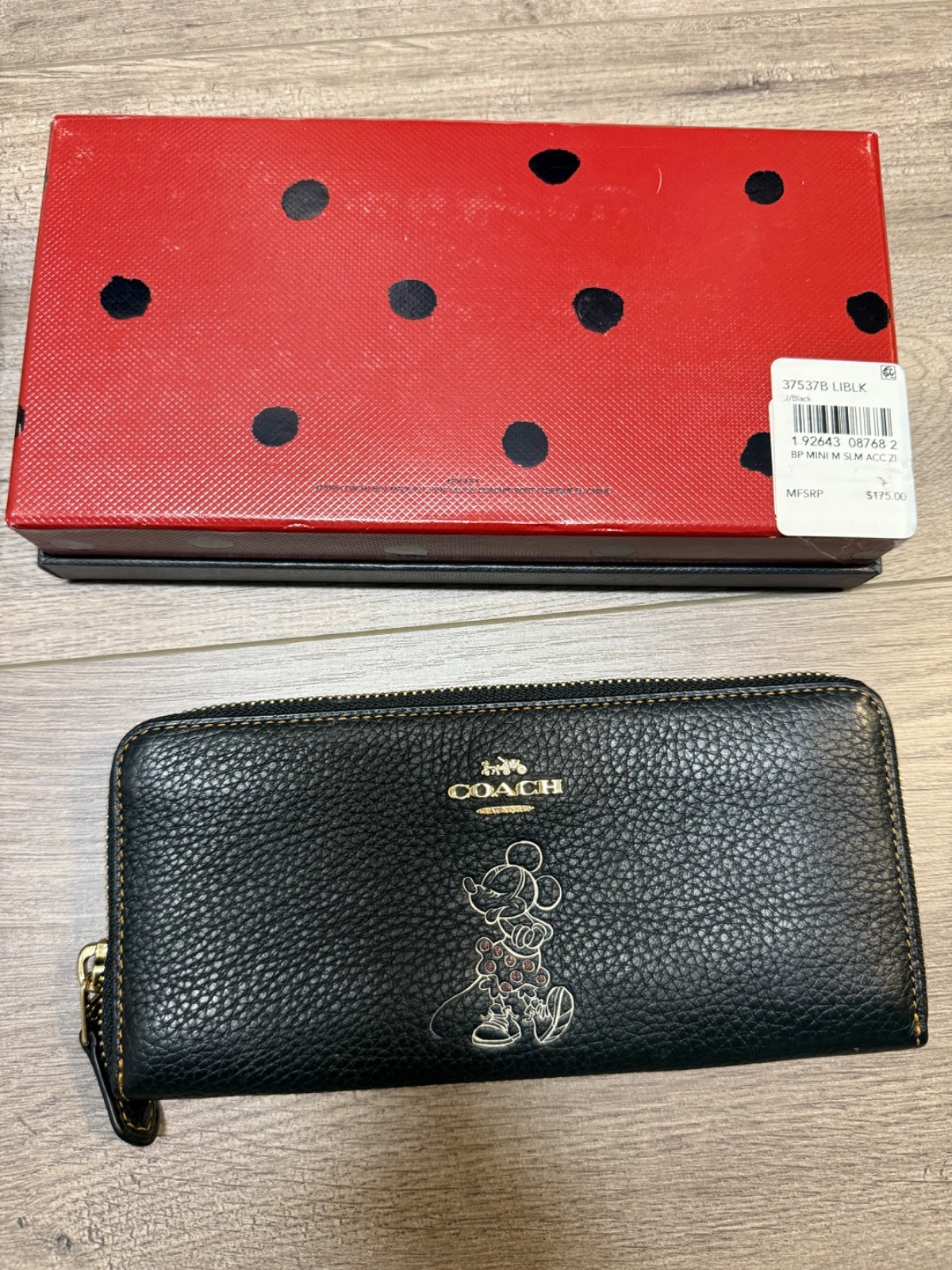 Coach X Disney Minnie Mouse Zip Accordion Wallet Blac… - Gem
