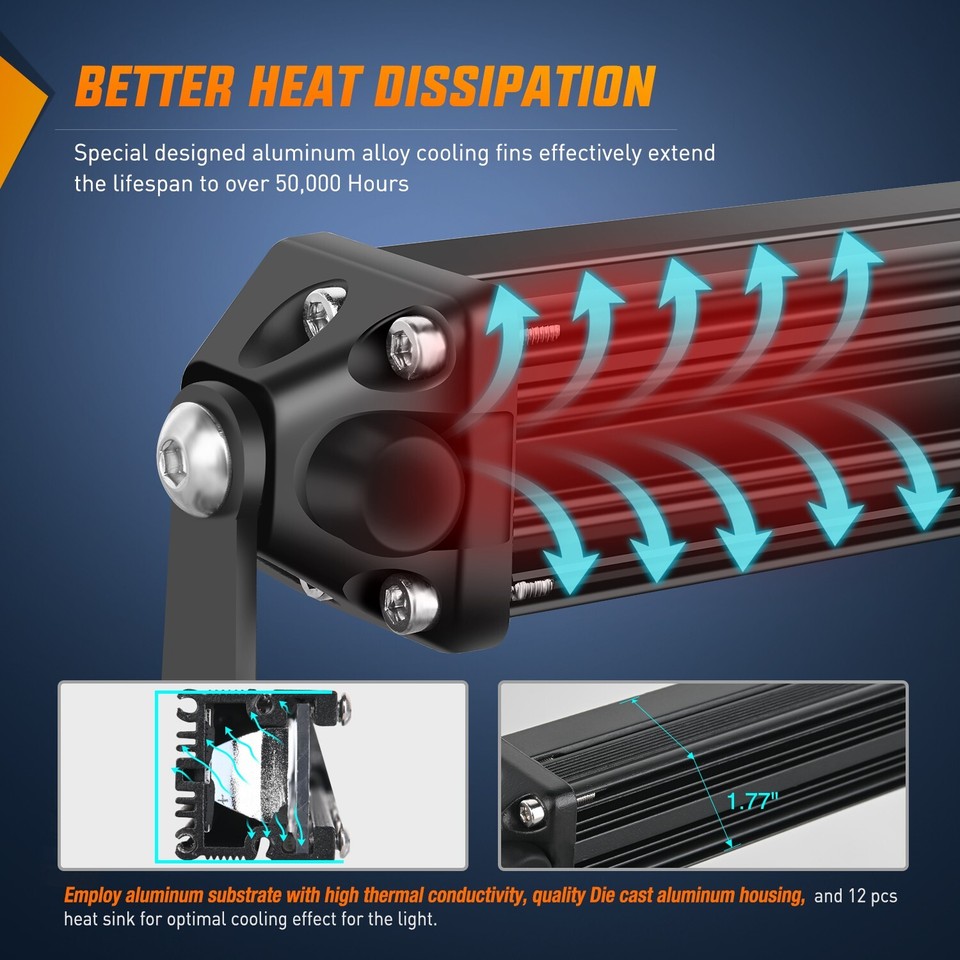 Nilight Slim LED Light Bar 2Pcs 11 Inch 26LED Single Row Spot Flood ...