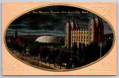 Salt Lake City Utah~Mormon Temple @ Night~Decorative Border~1910 ...