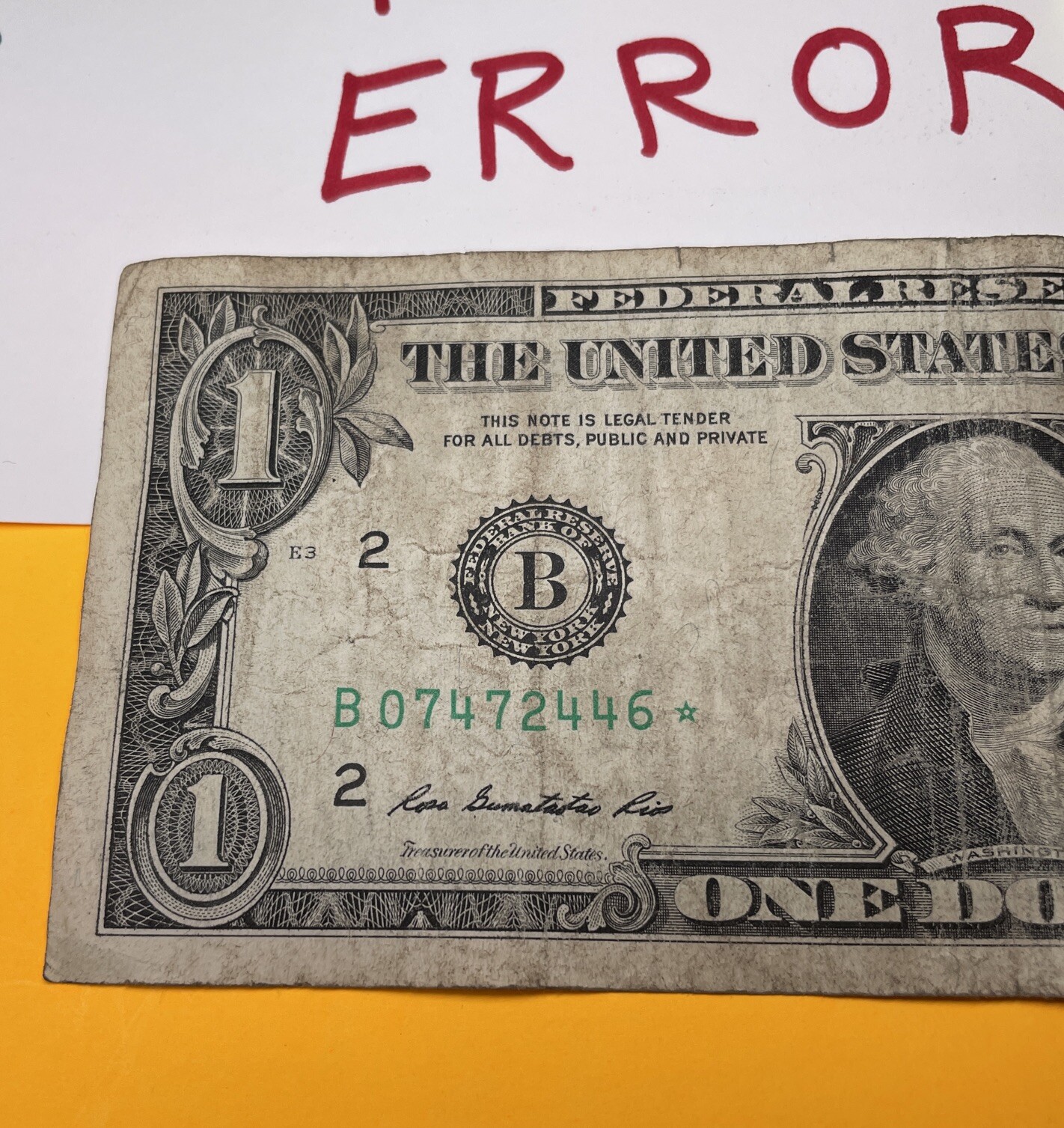 2013 B Duplicate Print Error $1 B 08286763* FW Fancy Serial Numbers ...