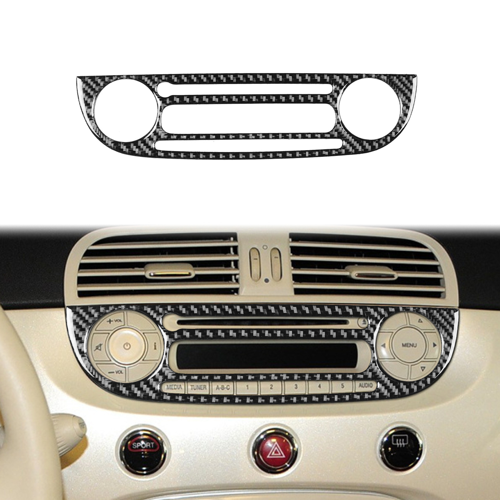 Carbon Fiber Interior Central Control Panel Cover Trim for Fiat 500 12 ...
