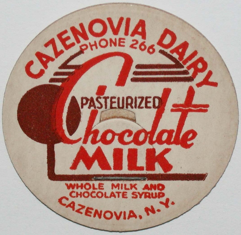 Vintage milk bottle cap CAZENOVIA DAIRY Chocolate Milk Phone 266 New ...