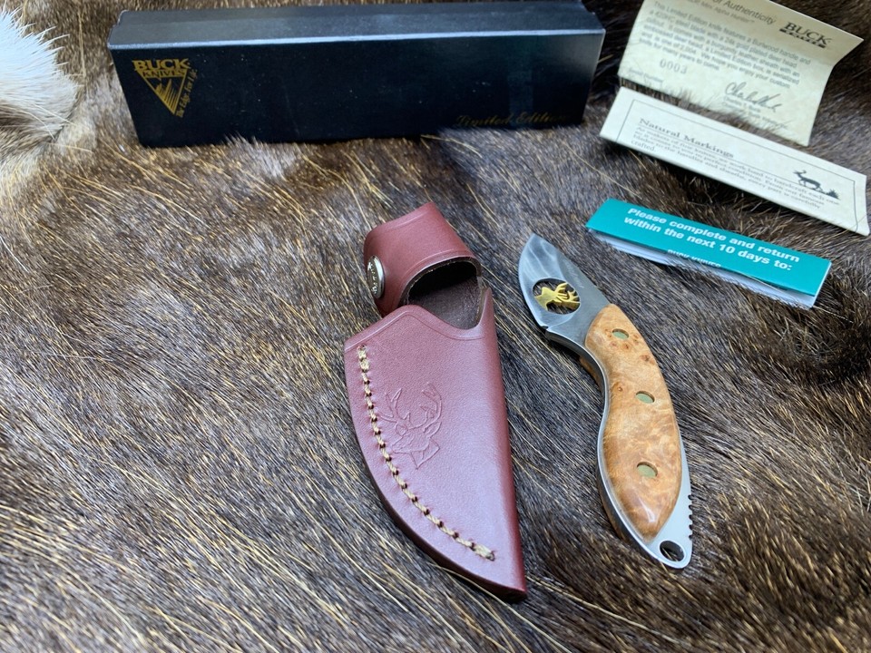 Buck Mini Alpha Knife Burlwood Handles Gold Battling Bucks - SN0003 ...