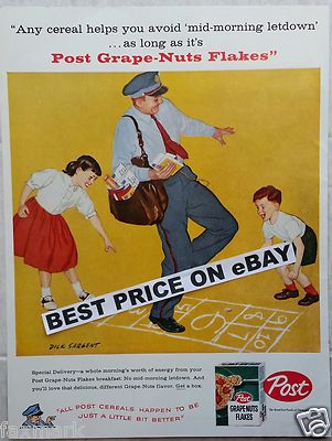 Postman & Kids Art by Dick Sargent 1958 Post Grape-Nuts Flakes Ad | eBay