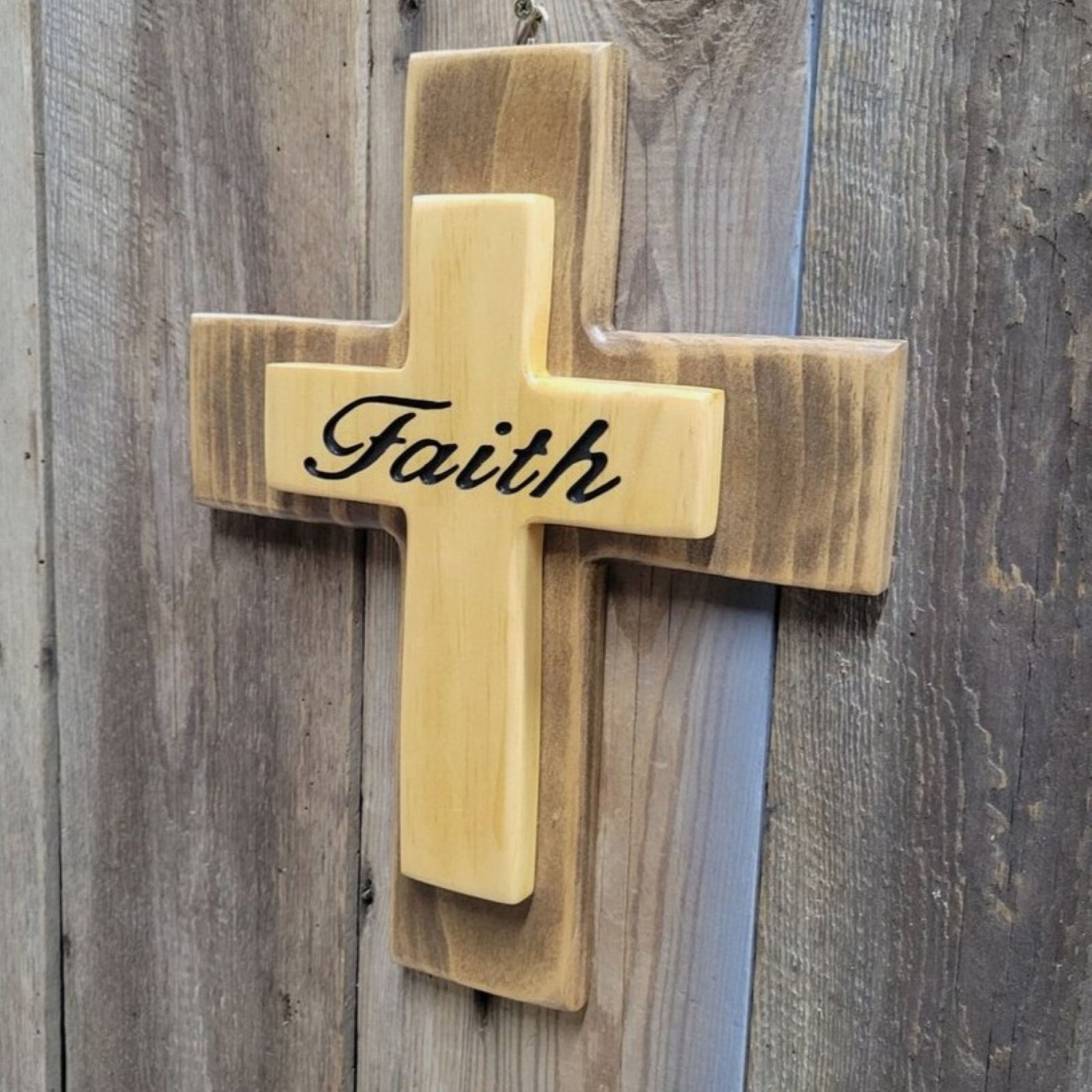 Hand Carved Layered Faith Wooden Cross Religious Wall Decor Christian ...