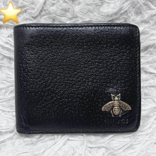 GUCCI Bifold Wallet Animalie Bee Leather Black | eBay