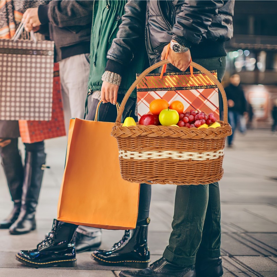 Handheld Woven Basket Picnic with Handles Outdoor Storage Fitted ...