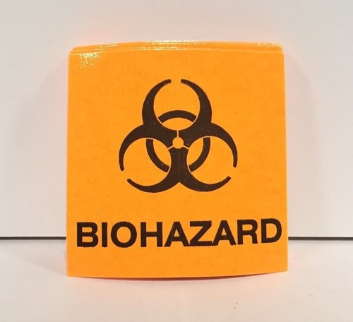 Biohazard Stickers Label Decal Vinyl Neon Orange 2x2" 50 Pcs Dental Med ...