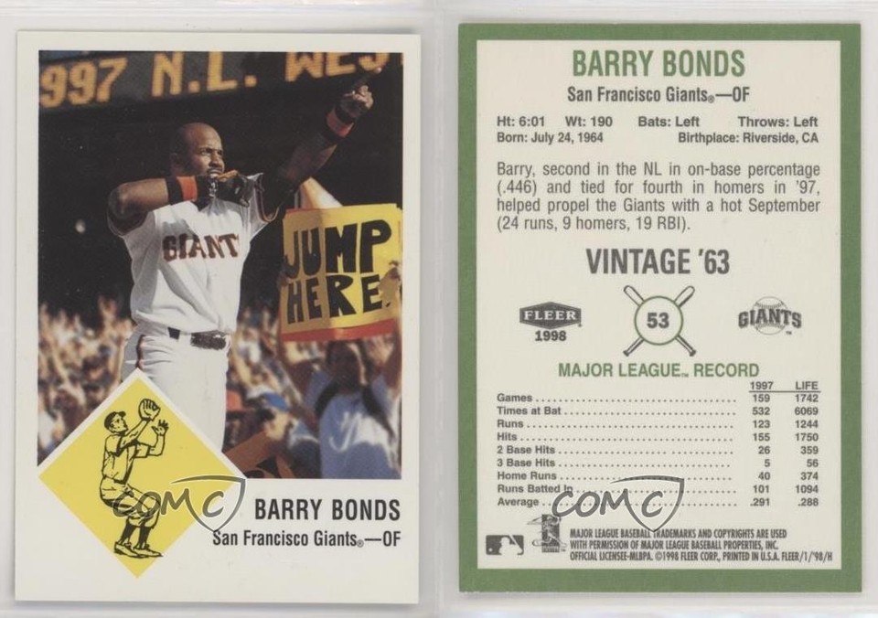 1998 Fleer Tradition '63 Vintage '63 Barry Bonds #53 0b0 | eBay