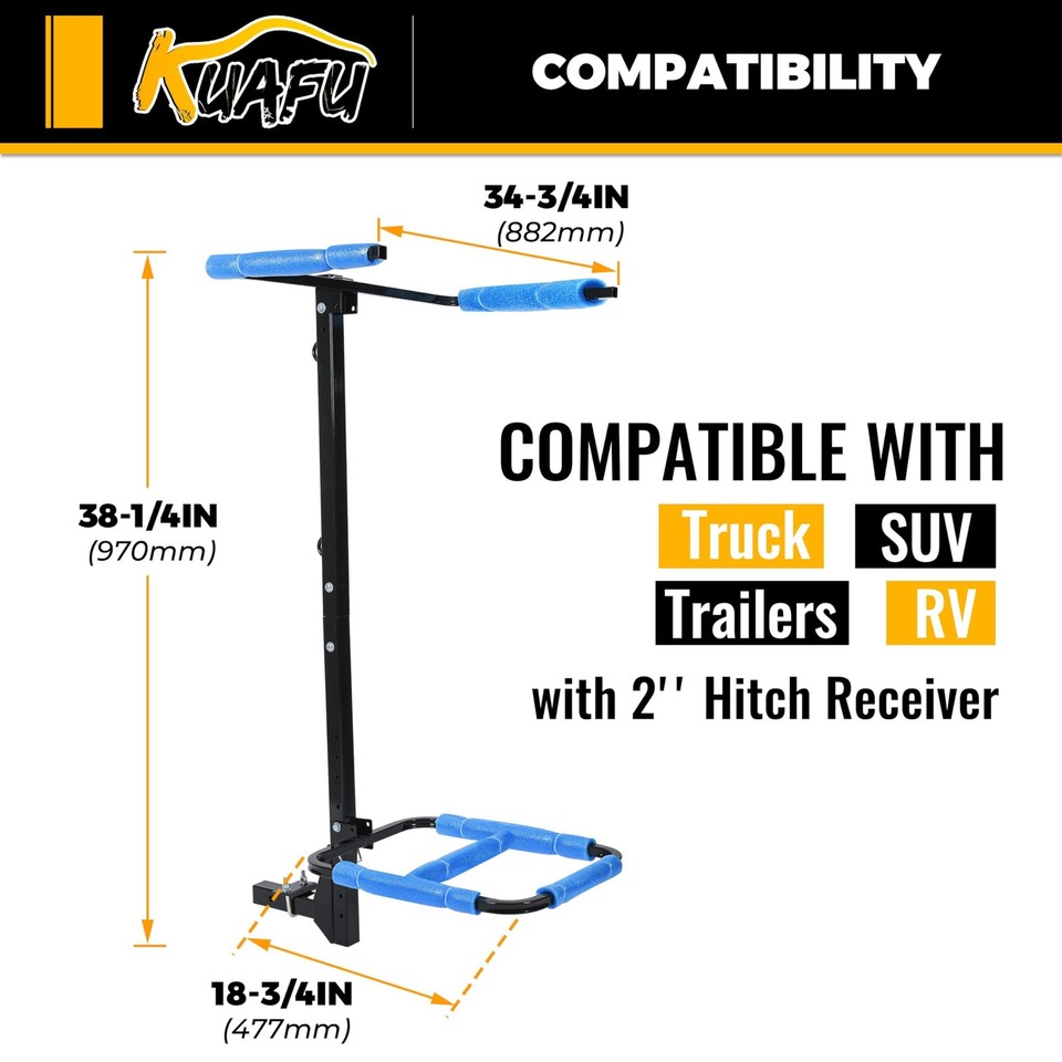 Kuafu Hitch Mount Kayak Rack Fits Up To 12'' Kayaks Vertical Standing ...