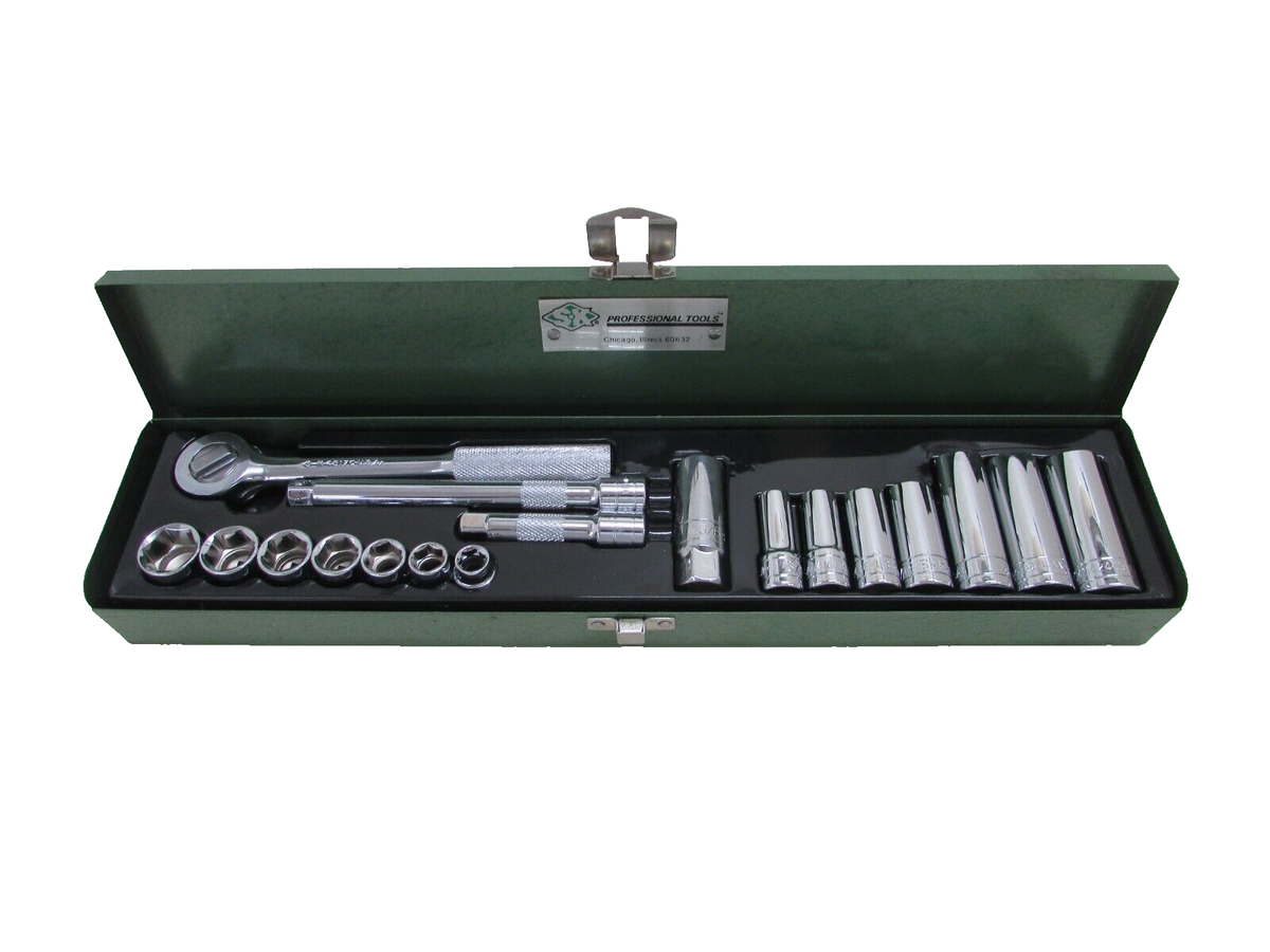 VINTAGE S K TOOLS 18 pc. 3 8 DRIVE SAE SOCKET SET 94520 USA eBay