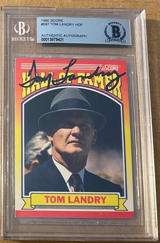 TOM LANDRY SIGNED CARD 1990 SCORE FOOTBALL CARD BECKETT AUTHENTIC BAS ...