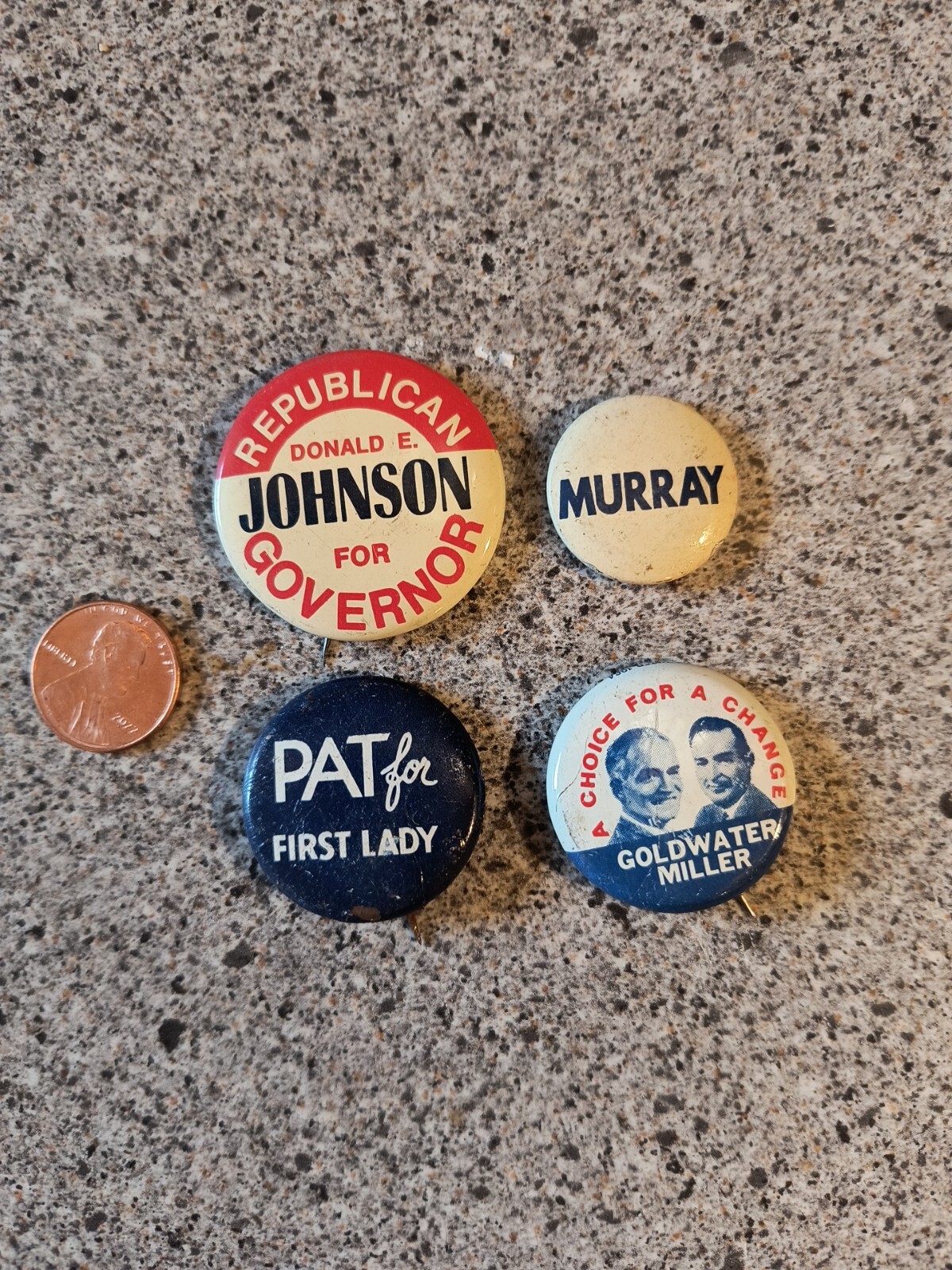 (4) Vintage Barry Goldwater, Johnson, Pat For 1st Lady, Murray Pin ...