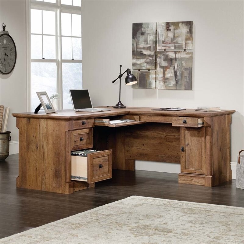 Pemberly Row Contemporary Wood L Shaped Computer Desk in Vintage Oak | eBay