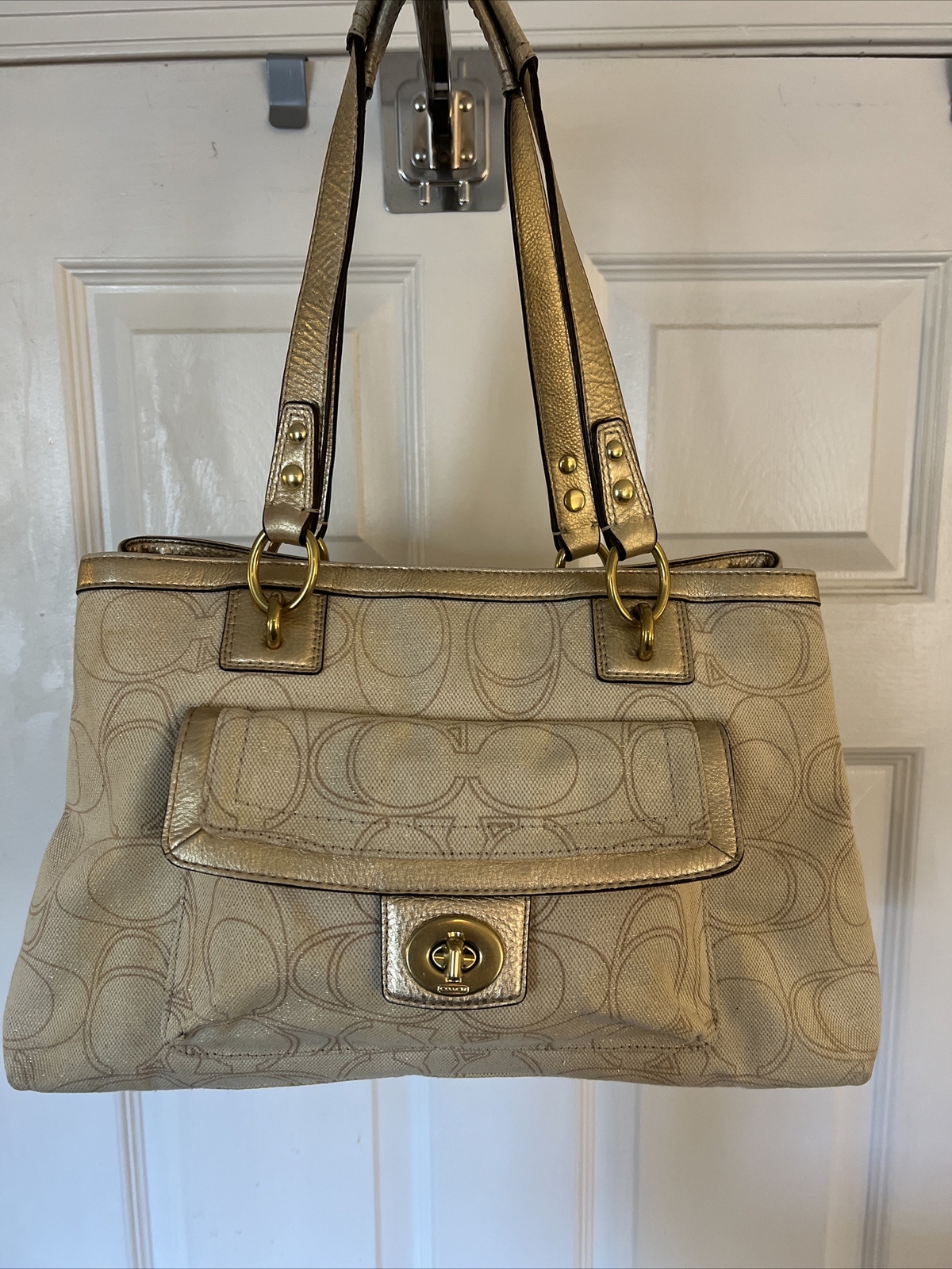 COACH PENELOPE IVORY LINEN SIGNATURE - GOLD LEATHER P… - Gem