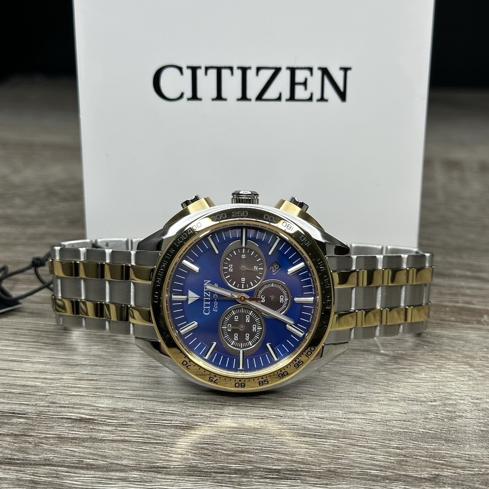 NEW Citizen Carson Blue Dial Tachymeter Two Tone Steel Men's Watch ...