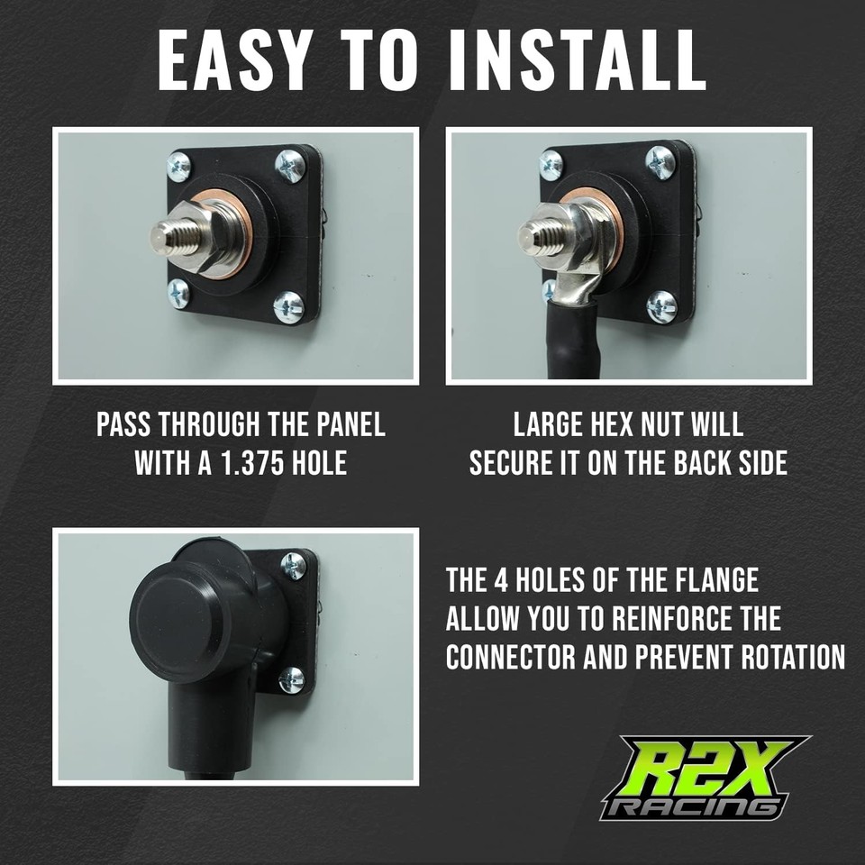 Battery Cable Flanged Bulkhead Connector + Insulator Boot - Heavy Duty ...