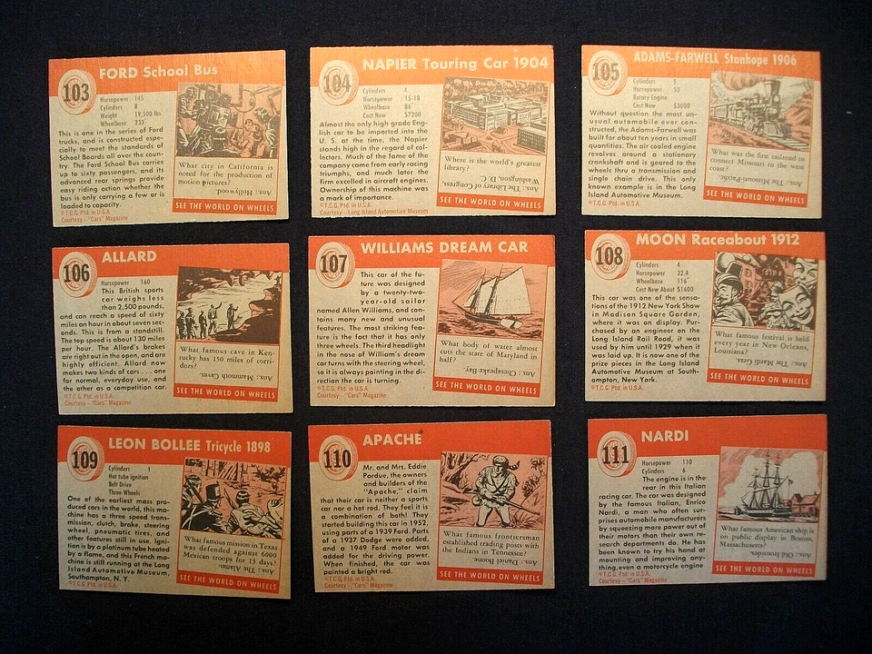 1954 Topps WORLD ON WHEELS cards NM/NM-MT + QUANTITY U PICK READ BEFORE ...
