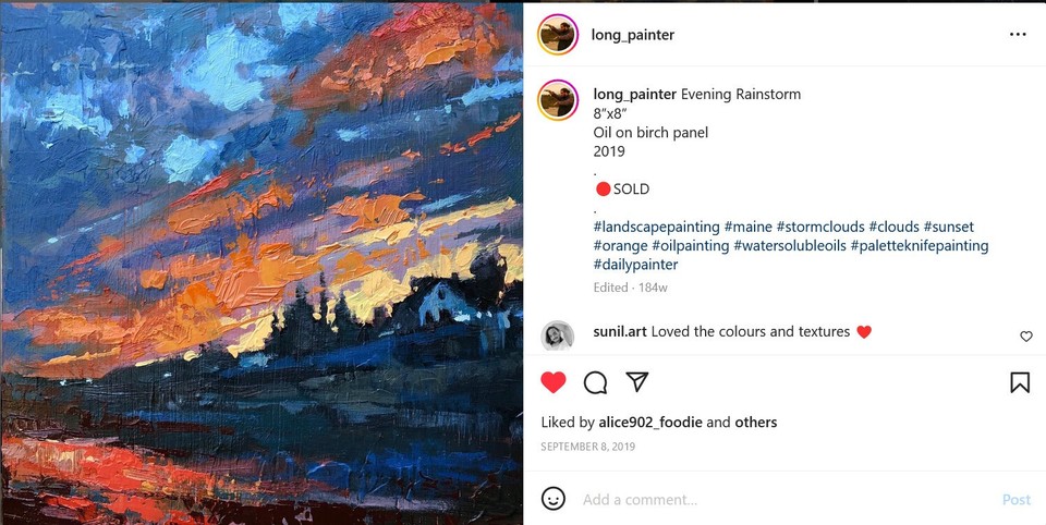 Chris Long The Long Painter Original Painting 'Evening Rainstorm' 8"x8 ...