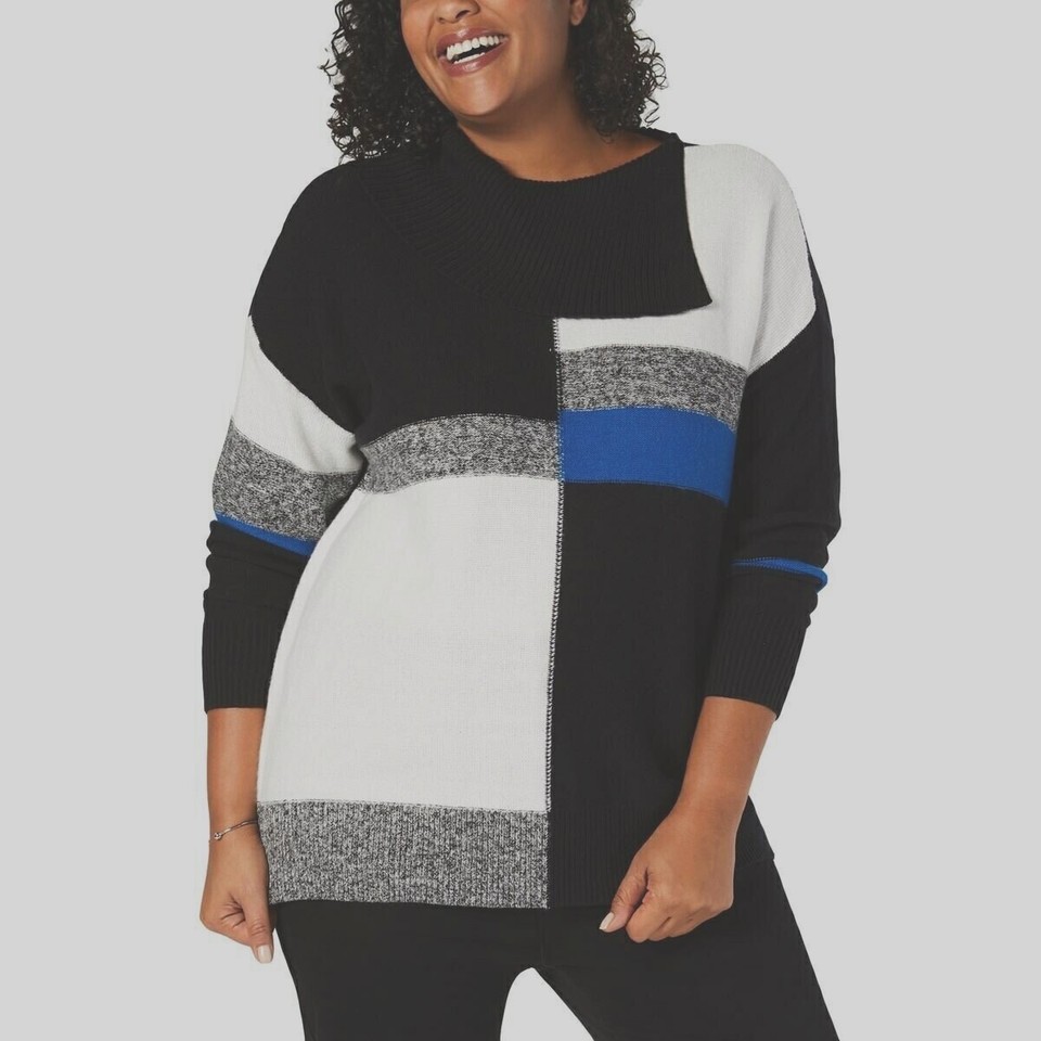 Style & Co Plus Size Colorblock Envelope-Neck Sweater, Sea Capt Combo ...