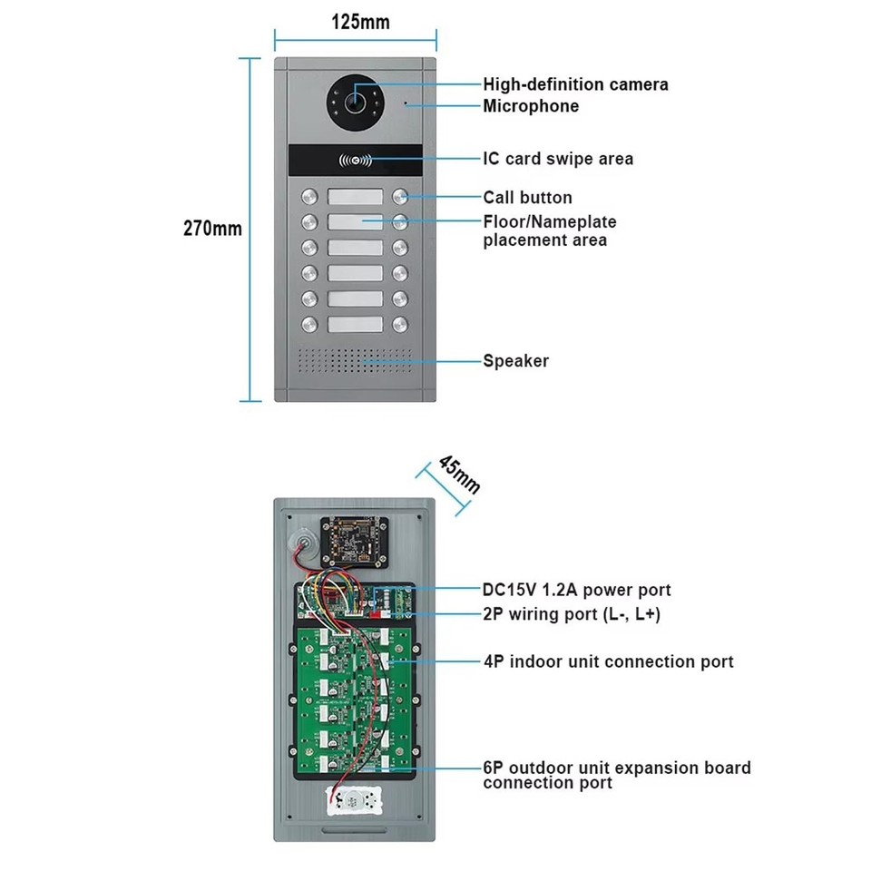 7 Inch Wired Video Intercom System for Apartments, 6 Units, 1080P ...
