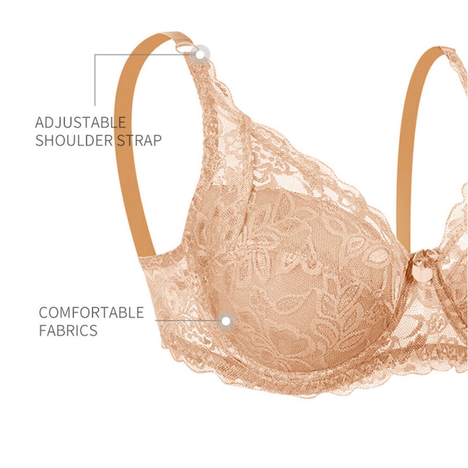 Women's Underwire Full Coverage Floral Sheer Lace No Padding Bra Sexy ...