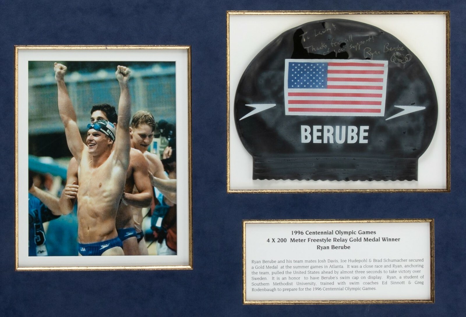 Ryan Berube 1996 Olympics swimming cap worn when he won the Gold Medal ...