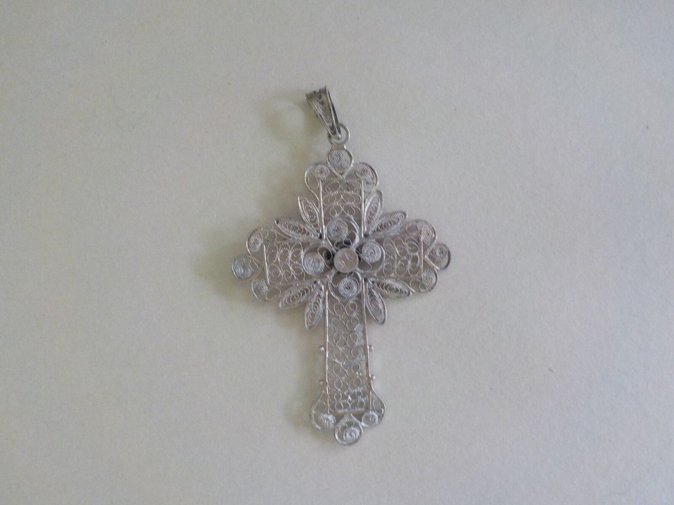 Vintage Filigree Cross 800 Silver Pendant Mark 144 GE No Chain Tested ...
