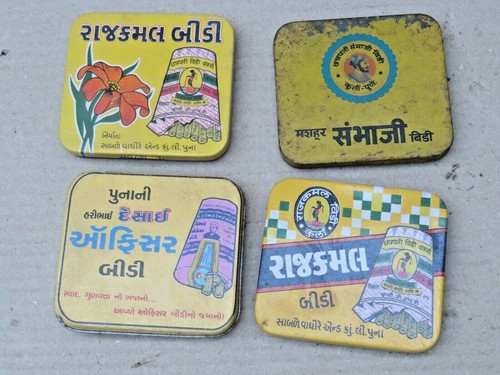 ADVERTISE TIN BOX RAJKAMAL SIGN officer & Sambhaji bidi INDIA TOBBACCO ...