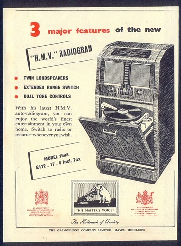 HMV Radiogram - Vintage Original 1940s ADVERTISEMENT. Free UK Postage ...