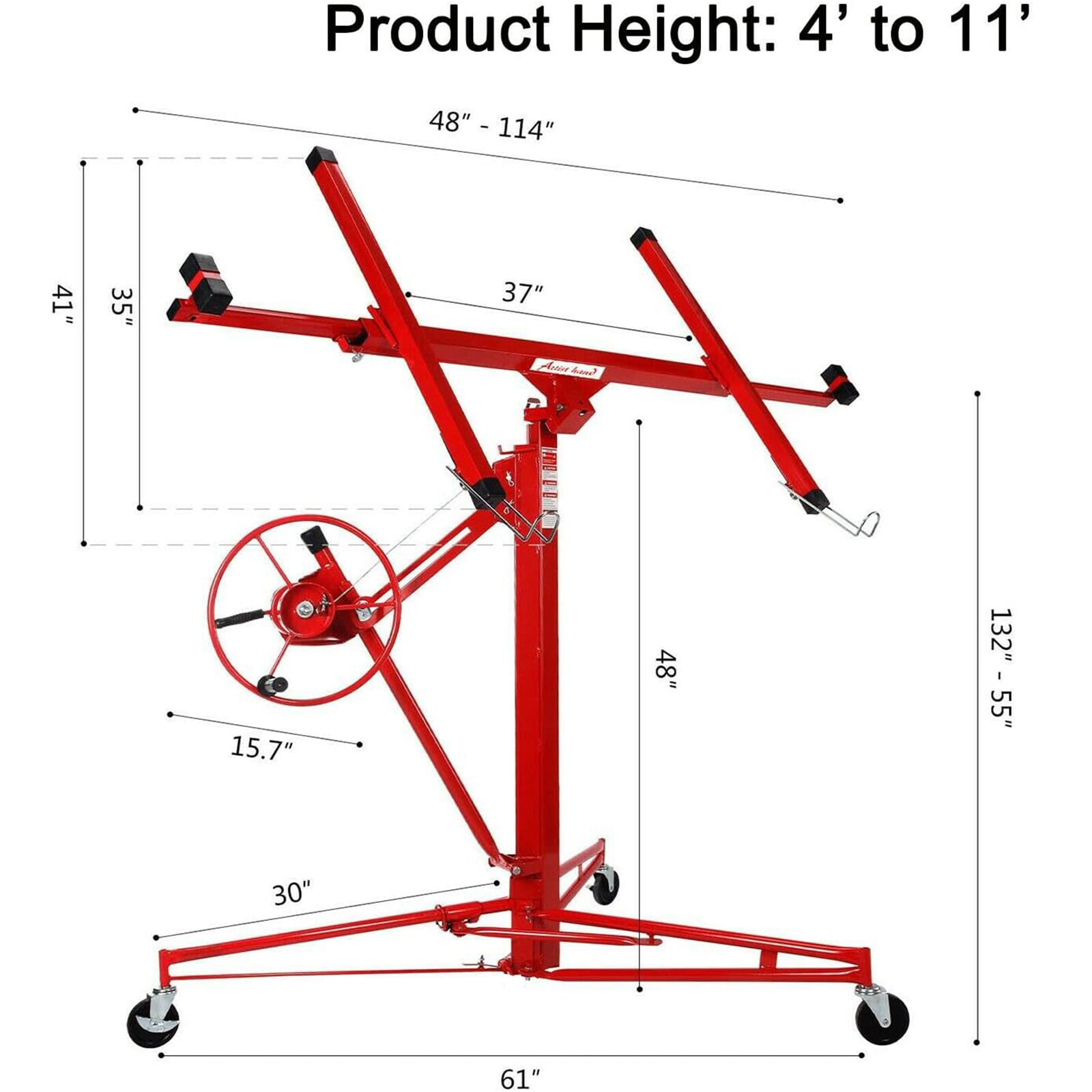 11ft 150LB Heavy Duty Drywall Lift Sheetrock Hoist Holder Rolling ...