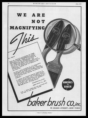 1935 Baker Brush Co. New York NY Paint Brushes Magnifying Glass Vintage ...