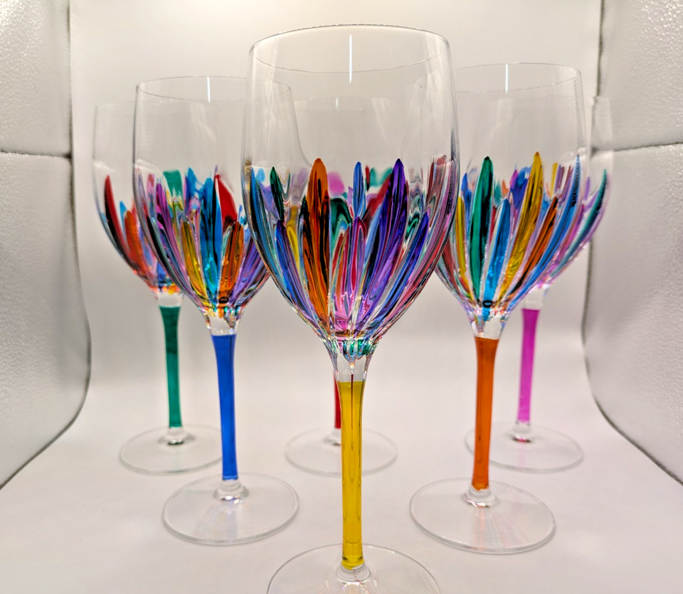 CC ZECCHIN MURANO Wine Glass, multi color 8-7/8” Tal, 6 pcs | eBay