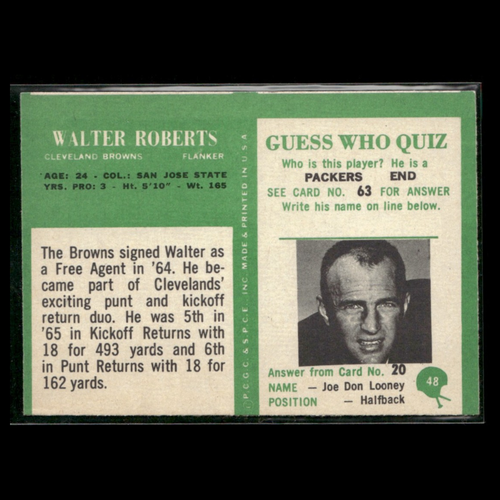 Walter Roberts #48 1966 Philadelphia Cleveland Browns Football Card NFL ...